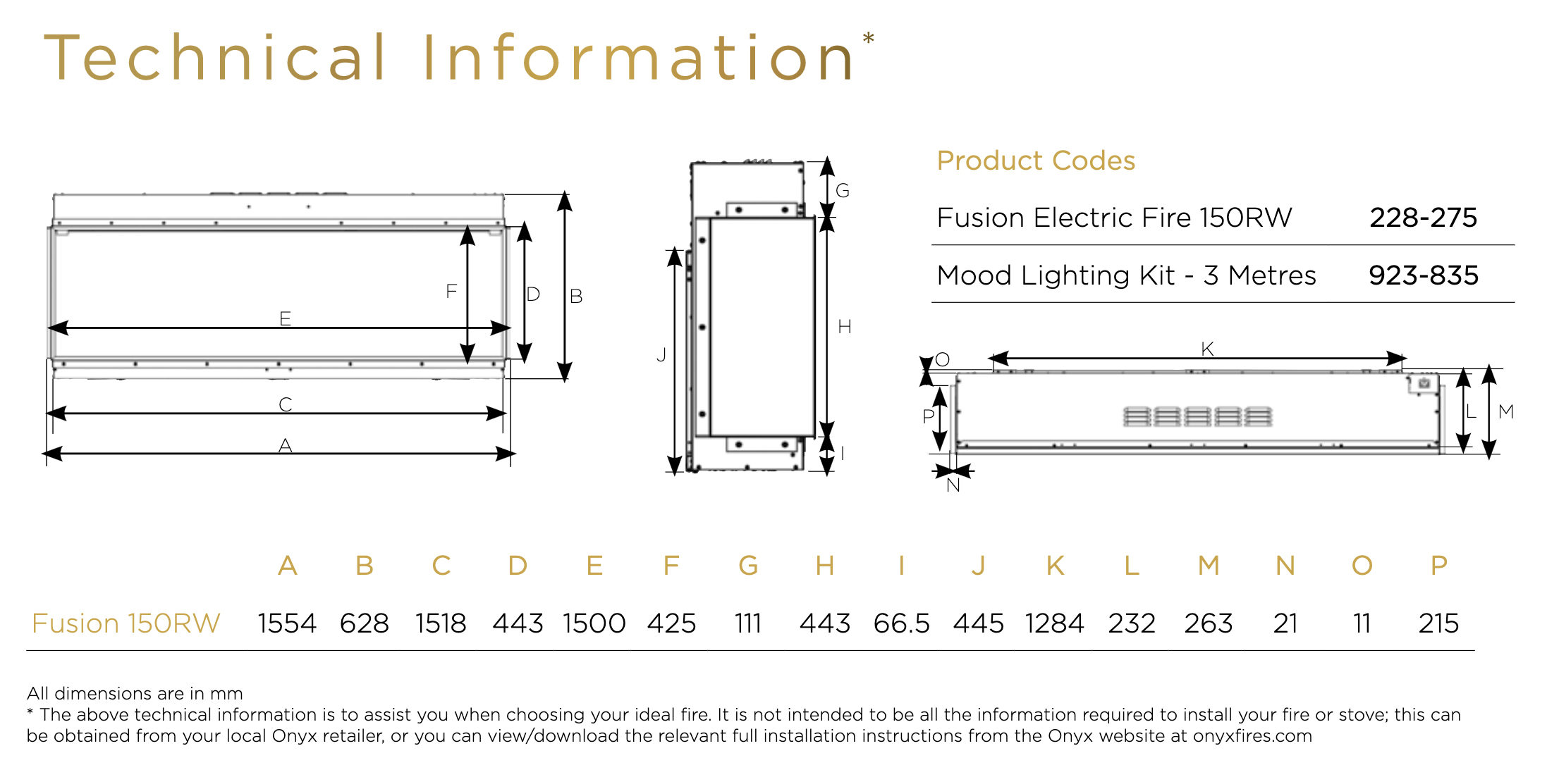 Onyx Fusion 150RW LCD Electric Fire | Flames.co.uk