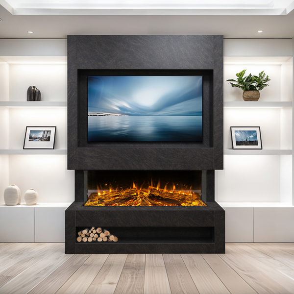 Celsi DLX 1250 Media Wall Unit - Cupria Slate | Flames.co.uk