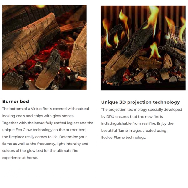 DRU Virtuo Electric Fires | Arts Wall Heaters | Flames.co.uk