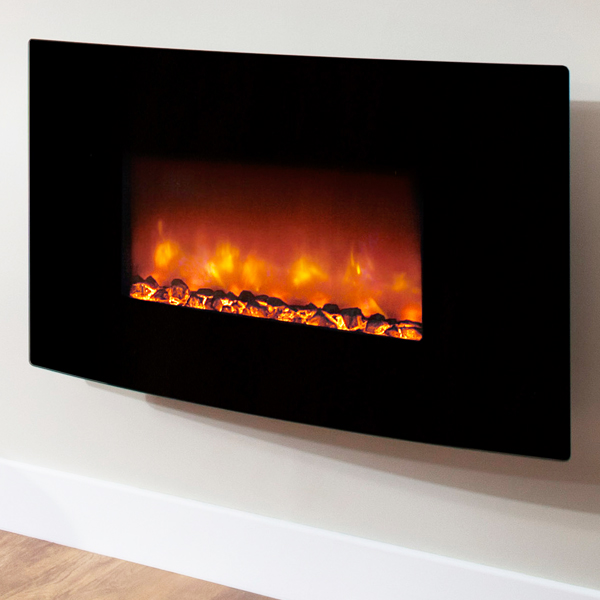 Be Modern Orlando Curved Black Glass Electric Fire | Flames.co.uk