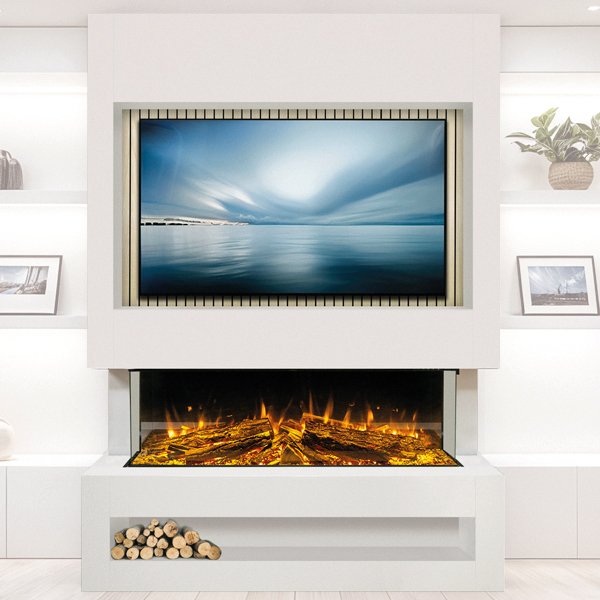 Celsi DLX 1250 Media Wall Unit - White & Acoustic Oak | Flames.co.uk
