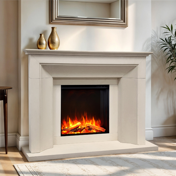 Celsi DLX Asencio 600XT Limestone Electric Fireplace Suite | Flames.co.uk
