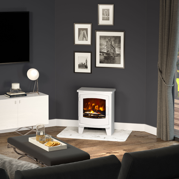 FLARE Beacon Small Electric Stove - Ash White | Flames.co.uk