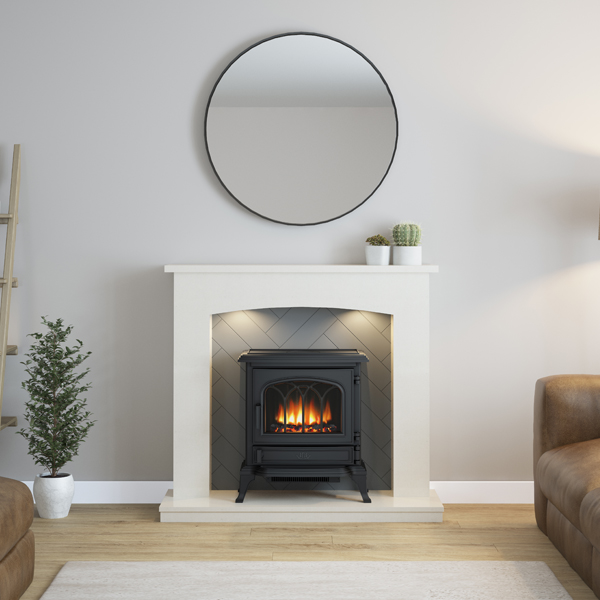 FLARE Woodbridge Marble Inglenook Suite | Flames.co.uk
