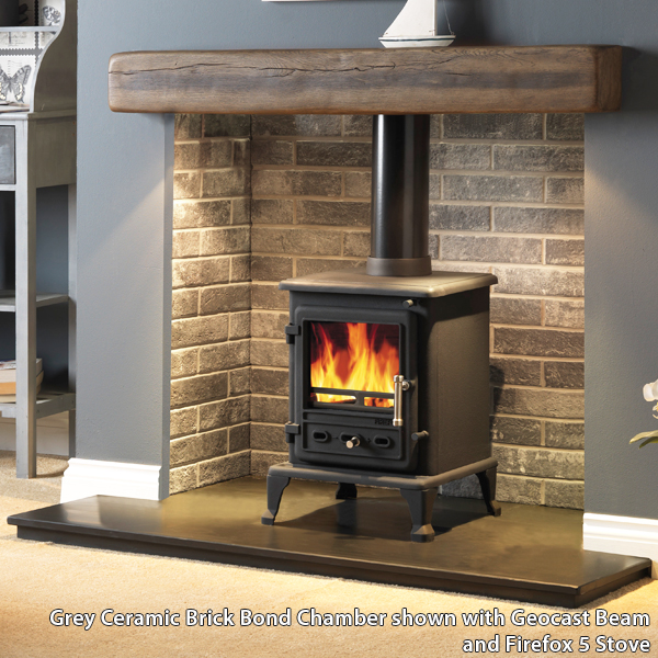 Gallery Steel Grey Ceramic Brick Bond Fireplace Chamber Panels | Flames ...