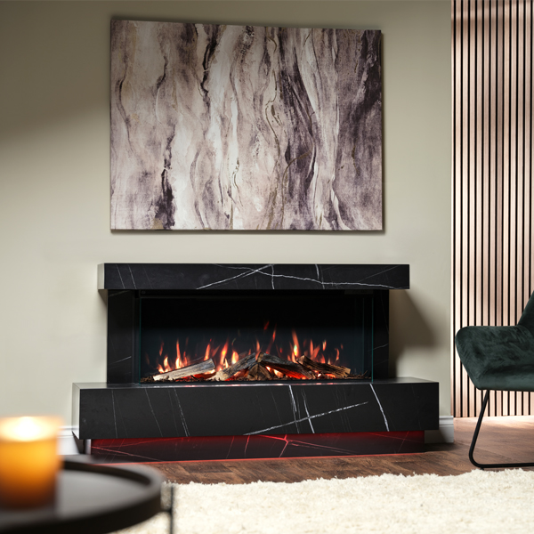 Vision E-Line Solus VS100 Zenith Nero Electric Fireplace Suite | Flames ...